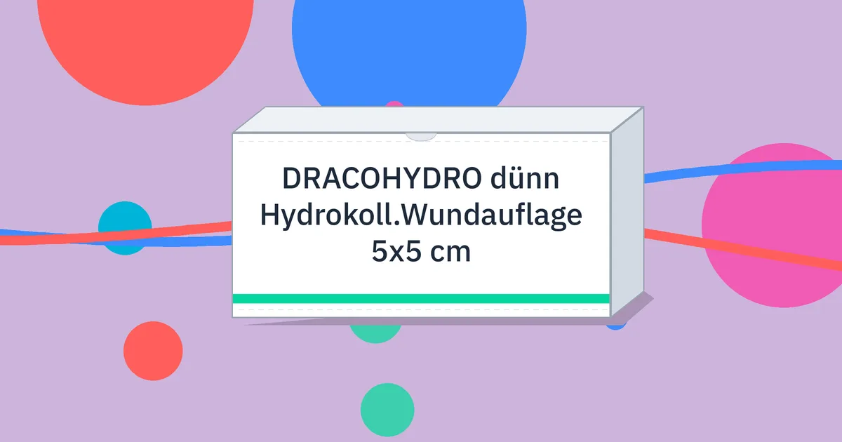 Symbolbild: Packung mit der Aufschrift DRACOHYDRO dünn Hydrokoll.Wundauflage 5x5 cm (PZN 13879229) – Verfügbarkeit und Bezug in Apotheken in Frankfurt am Main