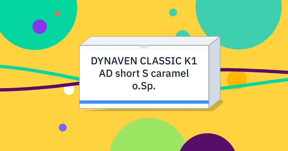 Symbolbild: Packung mit der Aufschrift DYNAVEN CLASSIC K1 AD short S caramel o.Sp. (PZN 18414280) – Verfügbarkeit und Bezug in Apotheken in Frankfurt am Main