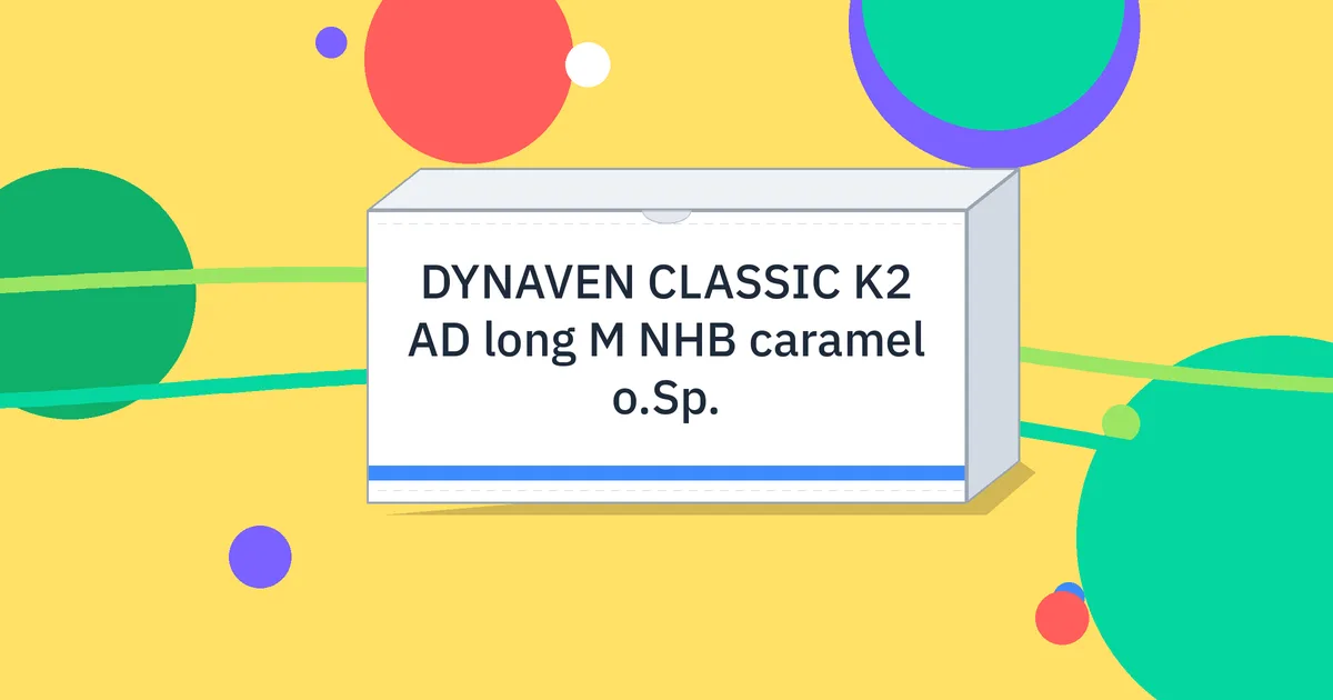 Symbolbild: Packung mit der Aufschrift DYNAVEN CLASSIC K2 AD long M NHB caramel o.Sp. (PZN 18417545) – Verfügbarkeit und Bezug in Apotheken in Frankfurt am Main