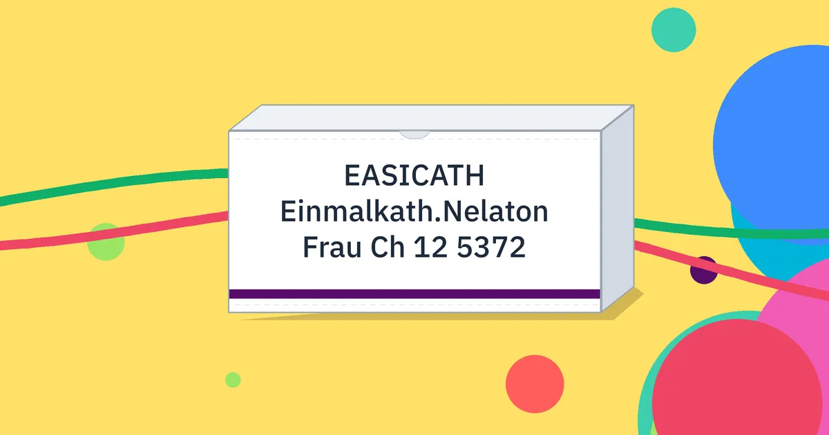 Symbolbild: Packung mit der Aufschrift EASICATH Einmalkath.Nelaton Frau Ch 12 5372 (PZN 00599008) – Verfügbarkeit und Bezug in Apotheken in Frankfurt am Main