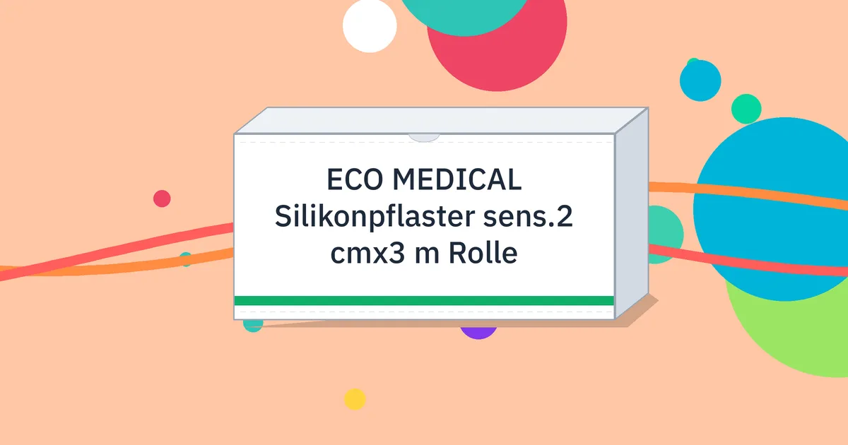 Symbolbild: Packung mit der Aufschrift ECO MEDICAL Silikonpflaster sens.2 cmx3 m Rolle (PZN 13426901) – Verfügbarkeit und Bezug in Apotheken in Frankfurt am Main