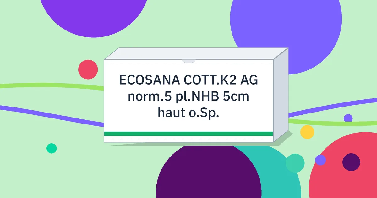 Symbolbild: Packung mit der Aufschrift ECOSANA COTT.K2 AG norm.5 pl.NHB 5cm haut o.Sp. (PZN 16950519) – Verfügbarkeit und Bezug in Apotheken in Frankfurt am Main
