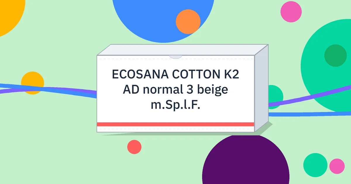 Symbolbild: Packung mit der Aufschrift ECOSANA COTTON K2 AD normal 3 beige m.Sp.l.F. (PZN 16947598) – Verfügbarkeit und Bezug in Apotheken in Frankfurt am Main