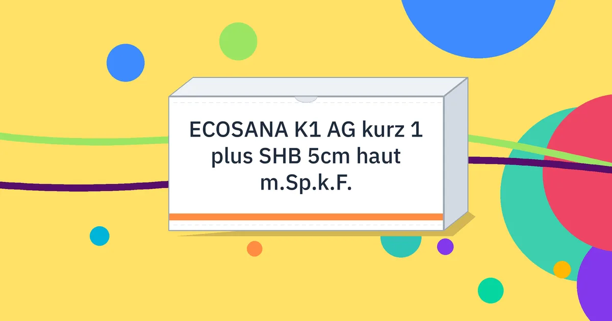 Symbolbild: Packung mit der Aufschrift ECOSANA K1 AG kurz 1 plus SHB 5cm haut m.Sp.k.F. (PZN 04726320) – Verfügbarkeit und Bezug in Apotheken in Frankfurt am Main