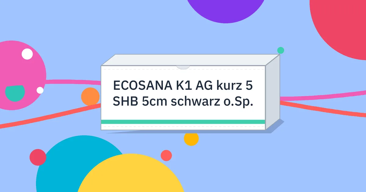 Symbolbild: Packung mit der Aufschrift ECOSANA K1 AG kurz 5 SHB 5cm schwarz o.Sp. (PZN 04728810) – Verfügbarkeit und Bezug in Apotheken in Frankfurt am Main