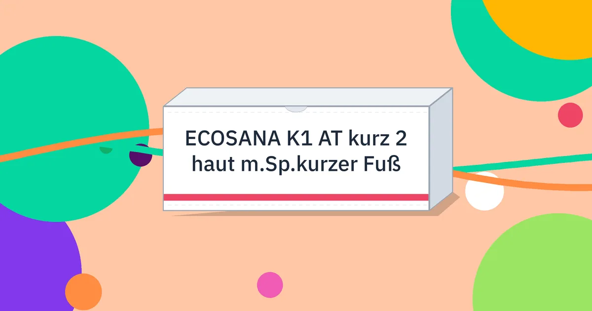 Symbolbild: Packung mit der Aufschrift ECOSANA K1 AT kurz 2 haut m.Sp.kurzer Fuß (PZN 04731491) – Verfügbarkeit und Bezug in Apotheken in Frankfurt am Main