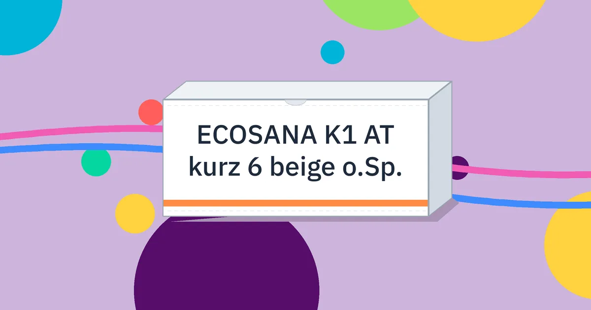 Symbolbild: Packung mit der Aufschrift ECOSANA K1 AT kurz 6 beige o.Sp. (PZN 04732208) – Verfügbarkeit und Bezug in Apotheken in Frankfurt am Main