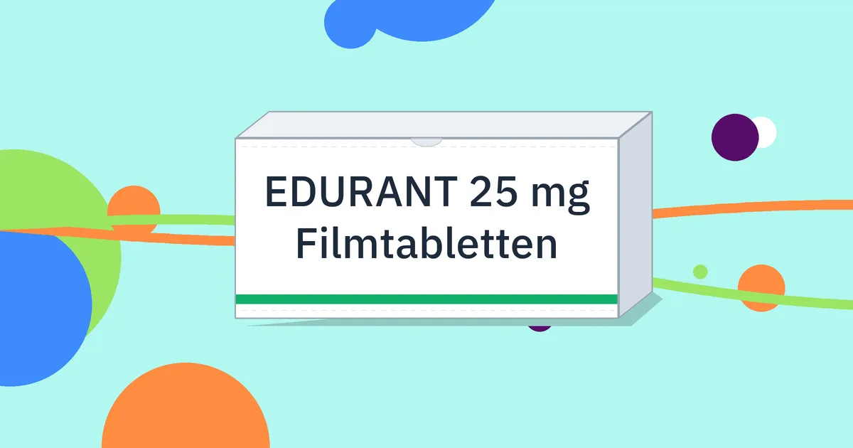 Symbolbild: Packung mit der Aufschrift EDURANT 25 mg Filmtabletten (PZN 03109826) – Verfügbarkeit und Bezug in Apotheken in Frankfurt am Main