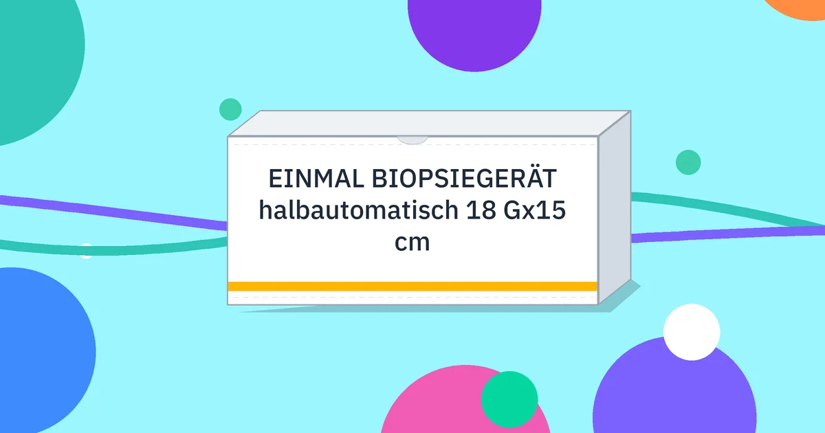 Symbolbild: Packung mit der Aufschrift EINMAL BIOPSIEGERÄT halbautomatisch 18 Gx15 cm (PZN 11105311) – Verfügbarkeit und Bezug in Apotheken in Frankfurt am Main