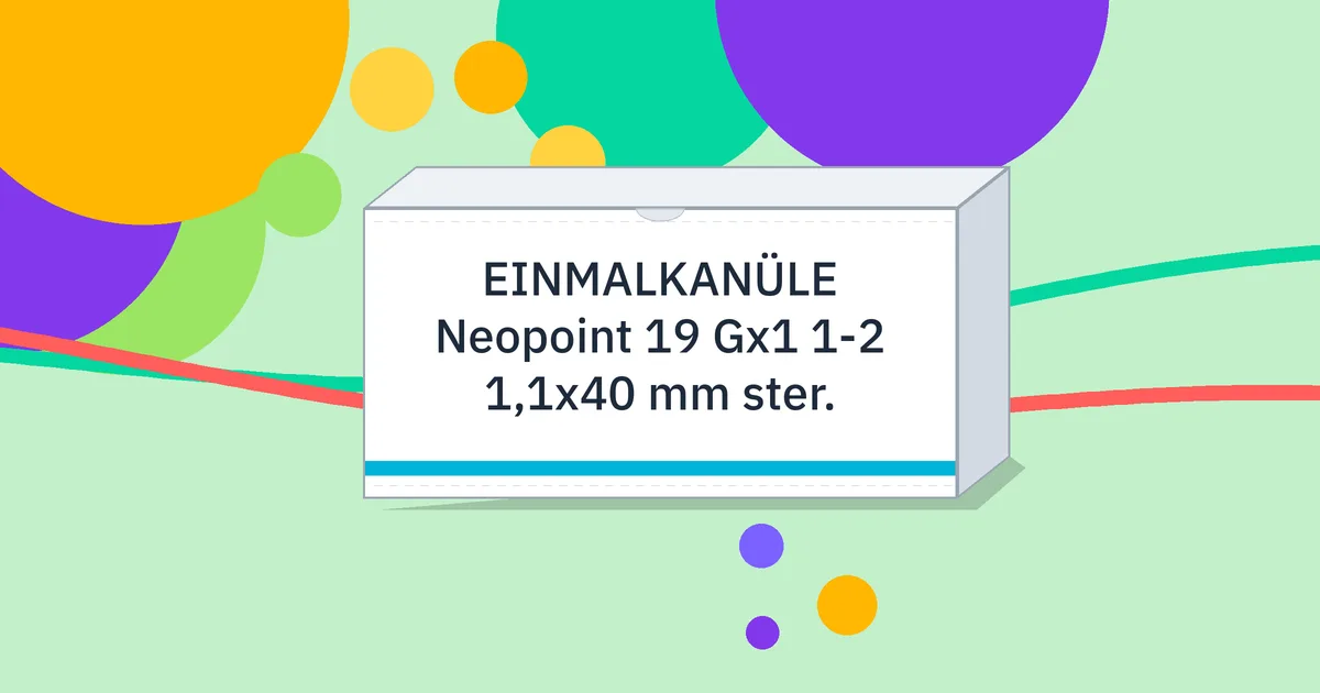 Symbolbild: Packung mit der Aufschrift EINMALKANÜLE Neopoint 19 Gx1 1-2 1,1x40 mm ster. (PZN 00363286) – Verfügbarkeit und Bezug in Apotheken in Frankfurt am Main