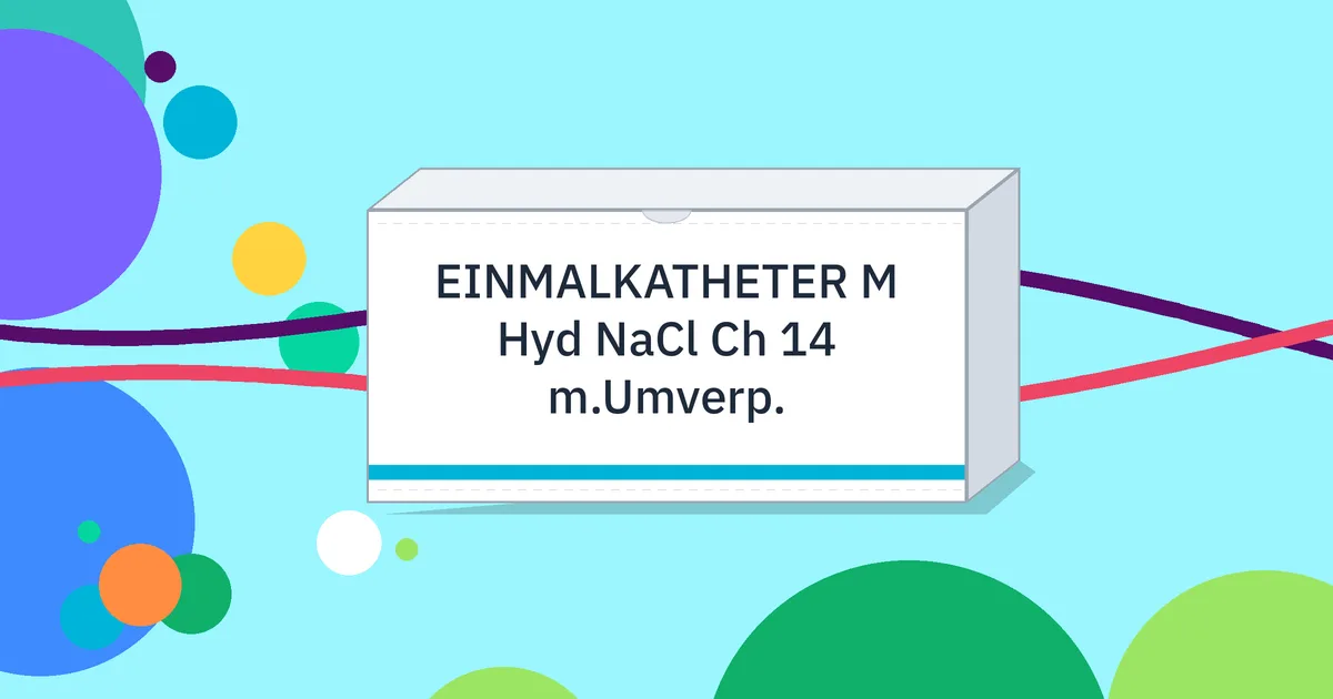 Symbolbild: Packung mit der Aufschrift EINMALKATHETER M Hyd NaCl Ch 14 m.Umverp. (PZN 01054251) – Verfügbarkeit und Bezug in Apotheken in Frankfurt am Main