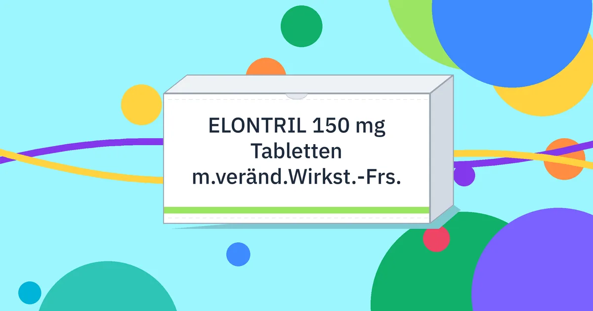 Symbolbild: Packung mit der Aufschrift ELONTRIL 150 mg Tabletten m.veränd.Wirkst.-Frs. (PZN 03648612) – Verfügbarkeit und Bezug in Apotheken in Frankfurt am Main