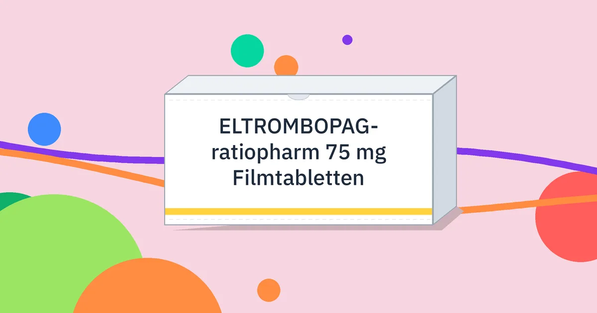 Symbolbild: Packung mit der Aufschrift ELTROMBOPAG-ratiopharm 75 mg Filmtabletten (PZN 19808029) – Verfügbarkeit und Bezug in Apotheken in Frankfurt am Main