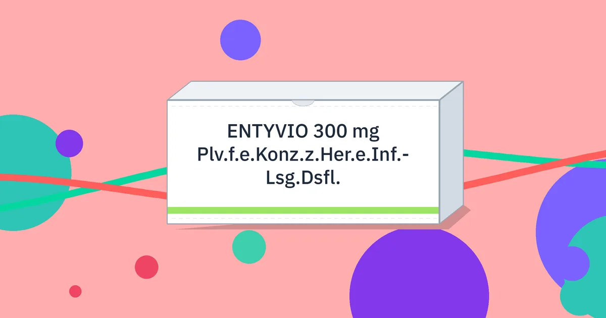 Symbolbild: Packung mit der Aufschrift ENTYVIO 300 mg Plv.f.e.Konz.z.Her.e.Inf.-Lsg.Dsfl. (PZN 16574111) – Verfügbarkeit und Bezug in Apotheken in Frankfurt am Main