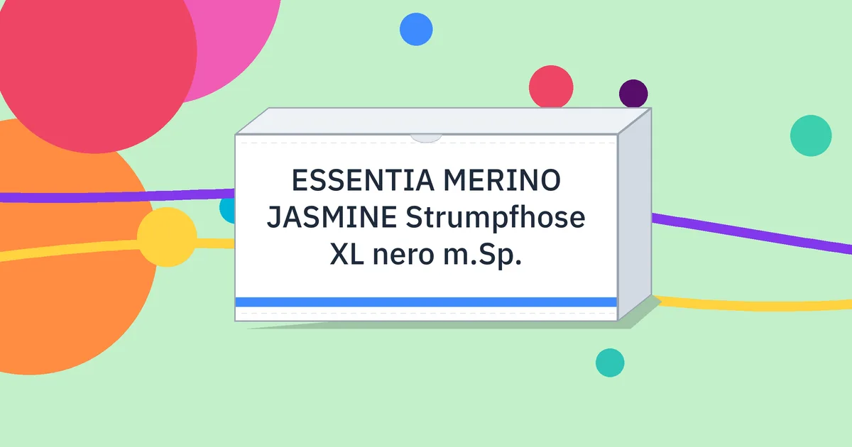 Symbolbild: Packung mit der Aufschrift ESSENTIA MERINO JASMINE Strumpfhose XL nero m.Sp. (PZN 18649729) – Verfügbarkeit und Bezug in Apotheken in Frankfurt am Main