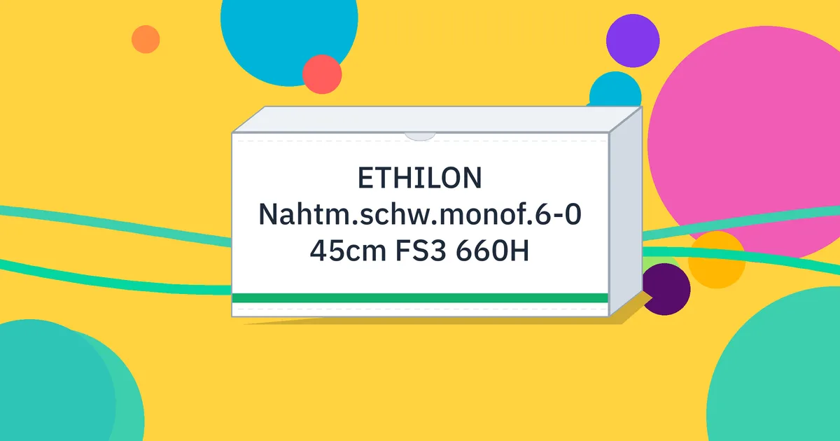 Symbolbild: Packung mit der Aufschrift ETHILON Nahtm.schw.monof.6-0 45cm FS3 660H (PZN 16251678) – Verfügbarkeit und Bezug in Apotheken in Frankfurt am Main