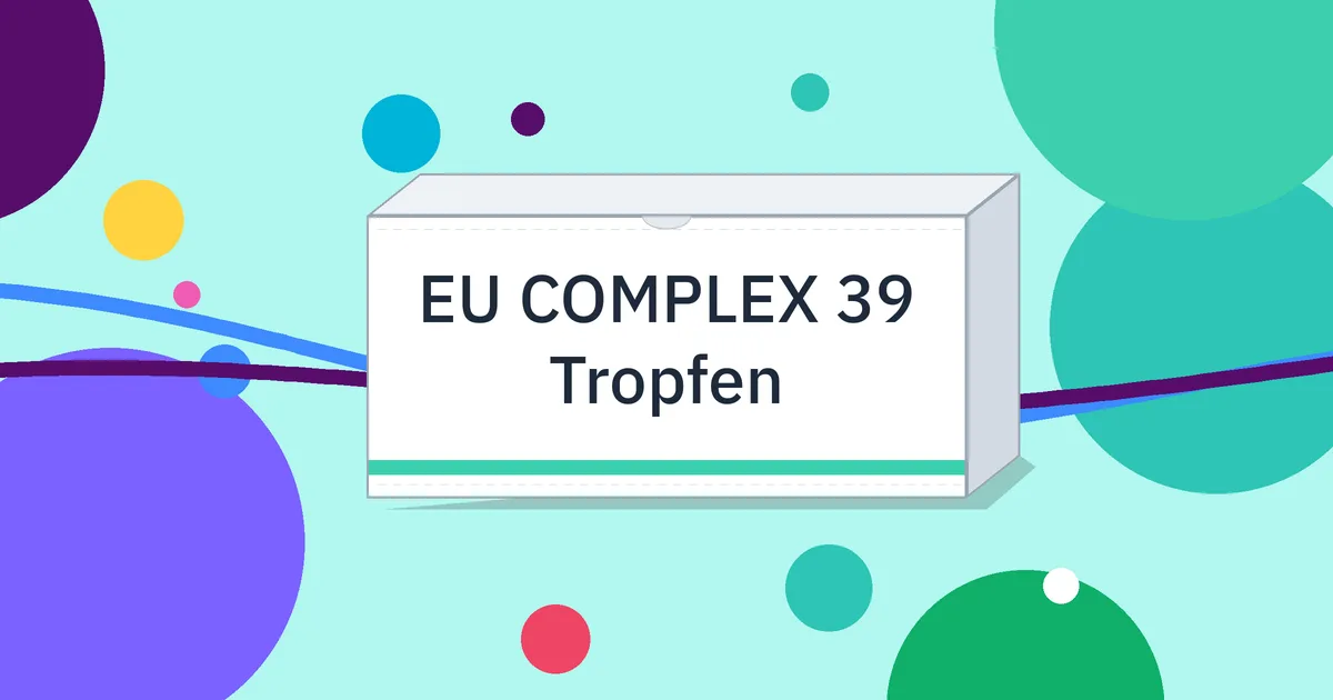 Symbolbild: Packung mit der Aufschrift EU COMPLEX 39 Tropfen (PZN 17873318) – Verfügbarkeit und Bezug in Apotheken in Frankfurt am Main