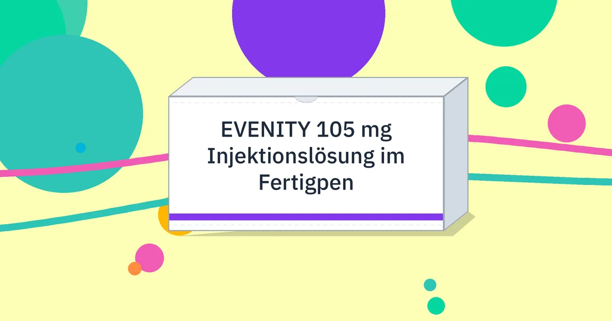 Symbolbild: Packung mit der Aufschrift EVENITY 105 mg Injektionslösung im Fertigpen (PZN 14367187) – Verfügbarkeit und Bezug in Apotheken in Frankfurt am Main