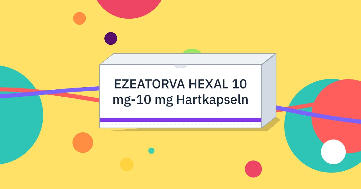 Symbolbild: Packung mit der Aufschrift EZEATORVA HEXAL 10 mg-10 mg Hartkapseln (PZN 16891136) – Verfügbarkeit und Bezug in Apotheken in Frankfurt am Main