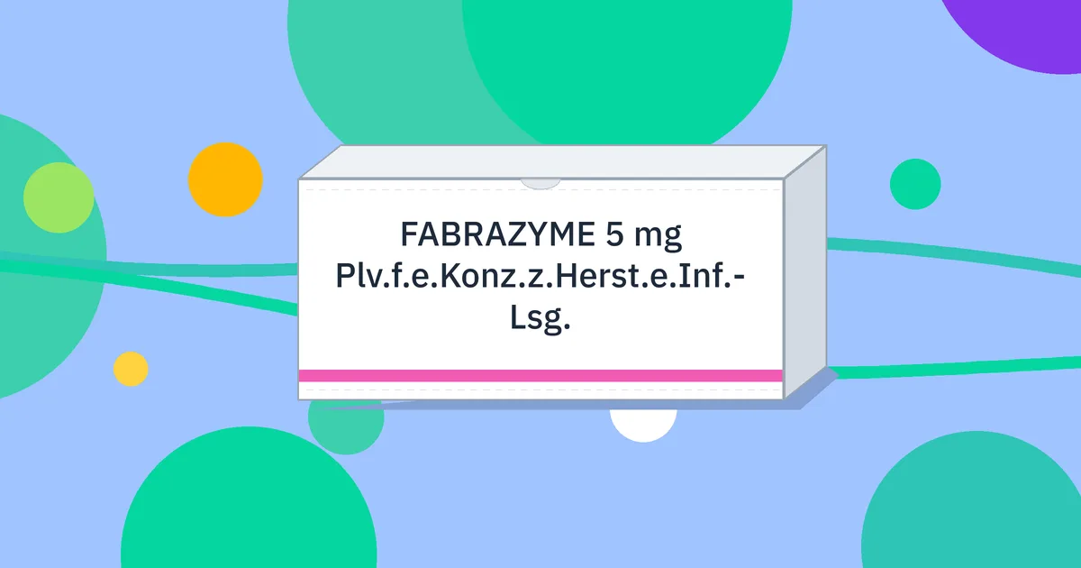 Symbolbild: Packung mit der Aufschrift FABRAZYME 5 mg Plv.f.e.Konz.z.Herst.e.Inf.-Lsg. (PZN 17312519) – Verfügbarkeit und Bezug in Apotheken in Frankfurt am Main
