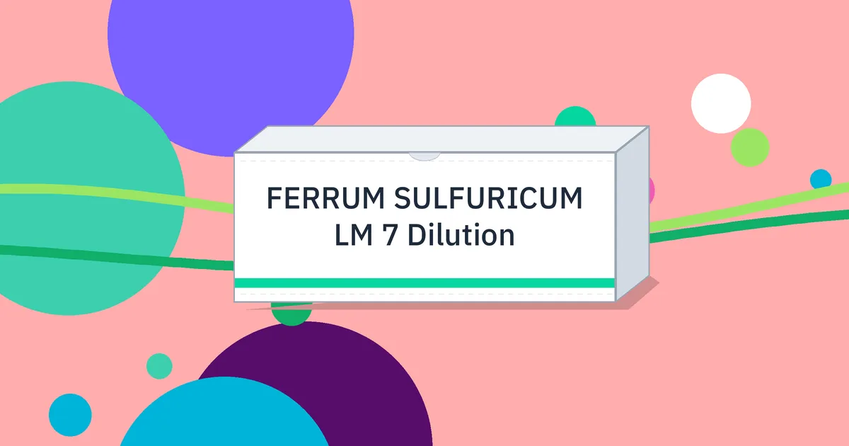 Symbolbild: Packung mit der Aufschrift FERRUM SULFURICUM LM 7 Dilution (PZN 12853452) – Verfügbarkeit und Bezug in Apotheken in Frankfurt am Main