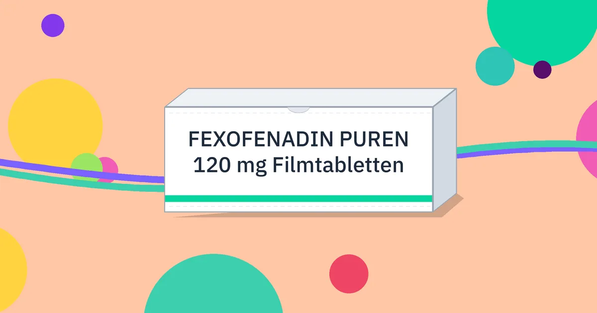 Symbolbild: Packung mit der Aufschrift FEXOFENADIN PUREN 120 mg Filmtabletten (PZN 19398146) – Verfügbarkeit und Bezug in Apotheken in Frankfurt am Main