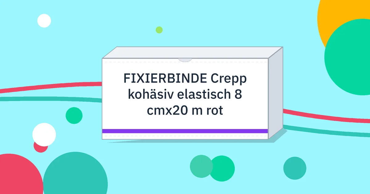 Symbolbild: Packung mit der Aufschrift FIXIERBINDE Crepp kohäsiv elastisch 8 cmx20 m rot (PZN 04794468) – Verfügbarkeit und Bezug in Apotheken in Frankfurt am Main