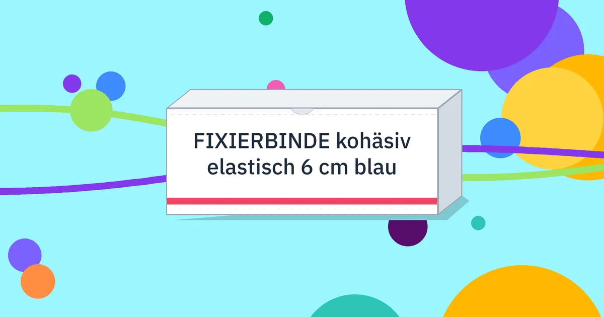 Symbolbild: Packung mit der Aufschrift FIXIERBINDE kohäsiv elastisch 6 cm blau (PZN 03842840) – Verfügbarkeit und Bezug in Apotheken in Frankfurt am Main