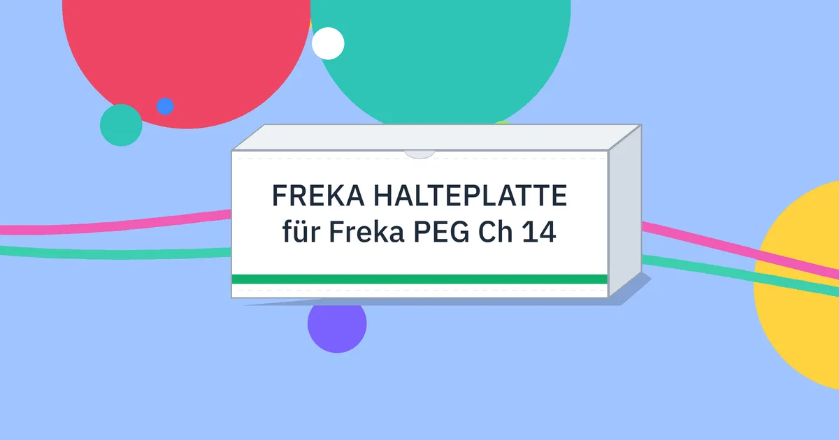 Symbolbild: Packung mit der Aufschrift FREKA HALTEPLATTE für Freka PEG Ch 14 (PZN 16497008) – Verfügbarkeit und Bezug in Apotheken in Frankfurt am Main