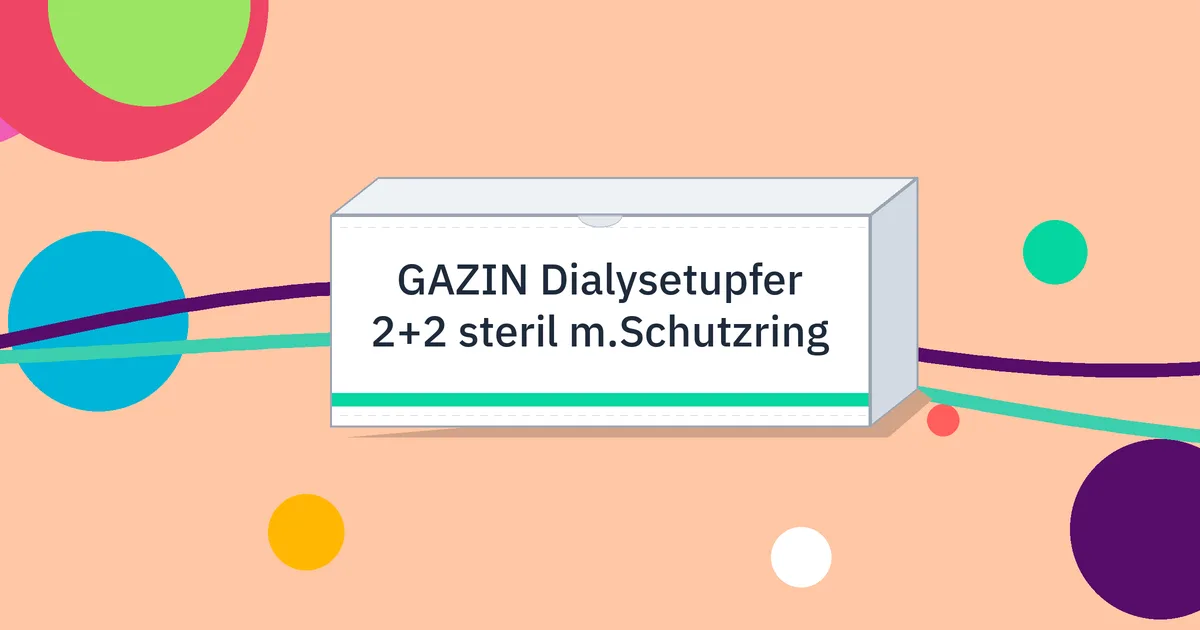 Symbolbild: Packung mit der Aufschrift GAZIN Dialysetupfer 2+2 steril m.Schutzring (PZN 01232221) – Verfügbarkeit und Bezug in Apotheken in Frankfurt am Main