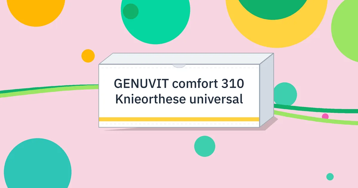 Symbolbild: Packung mit der Aufschrift GENUVIT comfort 310 Knieorthese universal (PZN 11608590) – Verfügbarkeit und Bezug in Apotheken in Frankfurt am Main