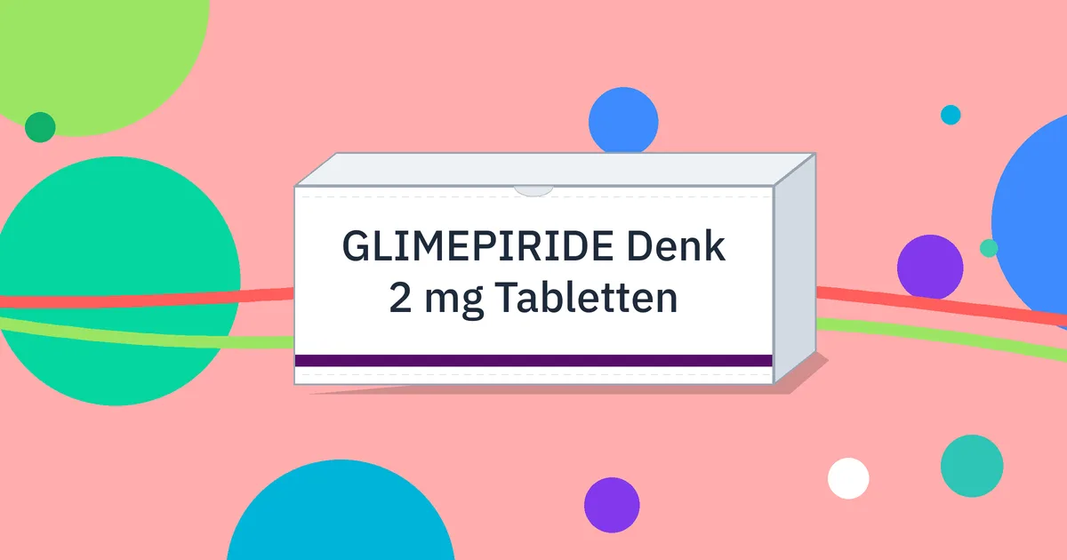 Symbolbild: Packung mit der Aufschrift GLIMEPIRIDE Denk 2 mg Tabletten (PZN 12443168) – Verfügbarkeit und Bezug in Apotheken in Frankfurt am Main