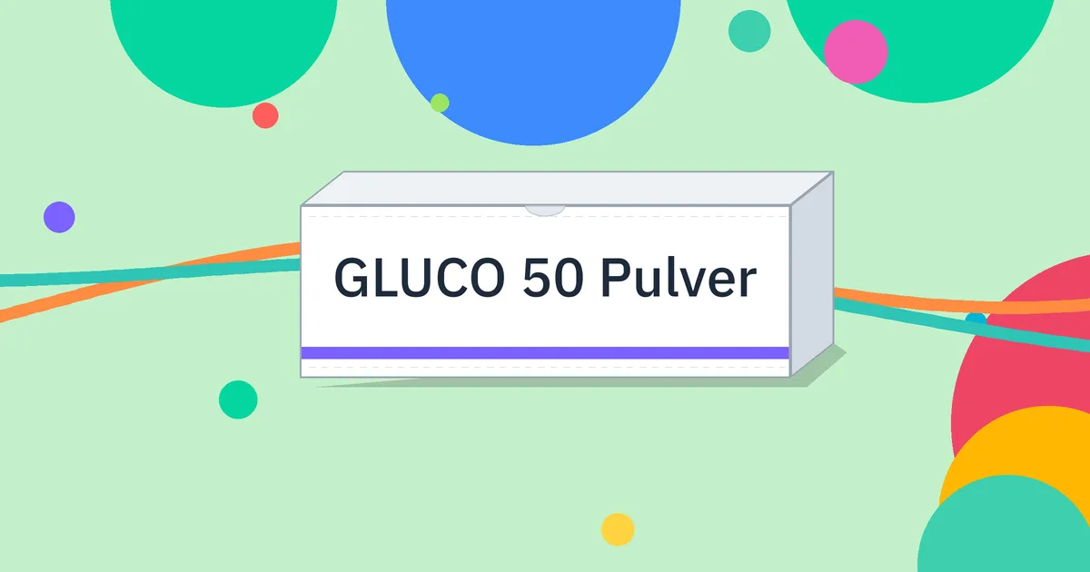 Symbolbild: Packung mit der Aufschrift GLUCO 50 Pulver (PZN 09942198) – Verfügbarkeit und Bezug in Apotheken in Frankfurt am Main