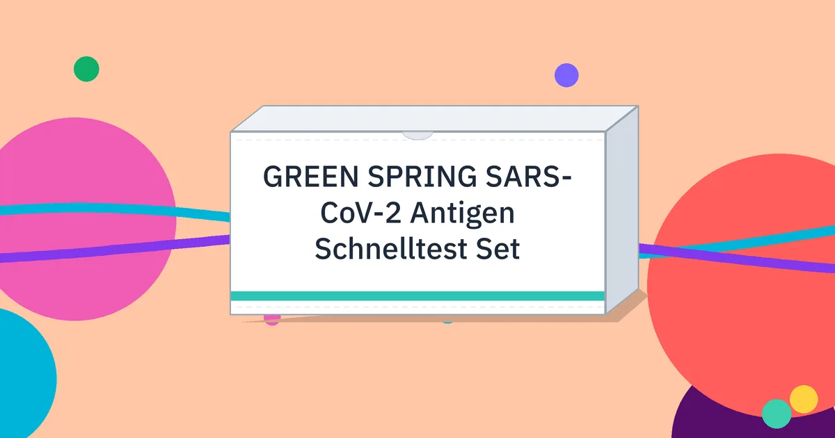 Symbolbild: Packung mit der Aufschrift GREEN SPRING SARS-CoV-2 Antigen Schnelltest Set (PZN 19520044) – Verfügbarkeit und Bezug in Apotheken in Frankfurt am Main