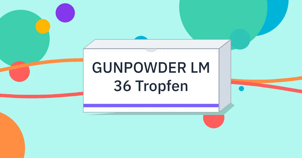 Symbolbild: Packung mit der Aufschrift GUNPOWDER LM 36 Tropfen (PZN 15823859) – Verfügbarkeit und Bezug in Apotheken in Frankfurt am Main