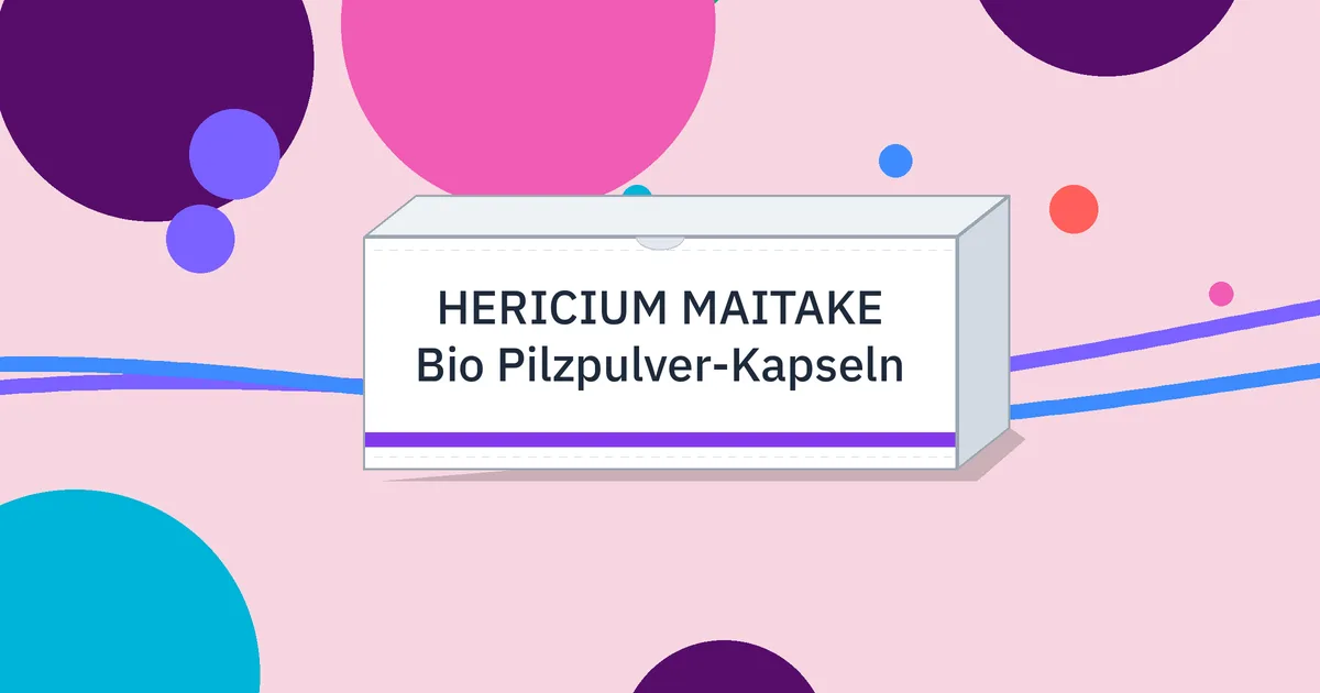 Symbolbild: Packung mit der Aufschrift HERICIUM MAITAKE Bio Pilzpulver-Kapseln (PZN 19710141) – Verfügbarkeit und Bezug in Apotheken in Frankfurt am Main
