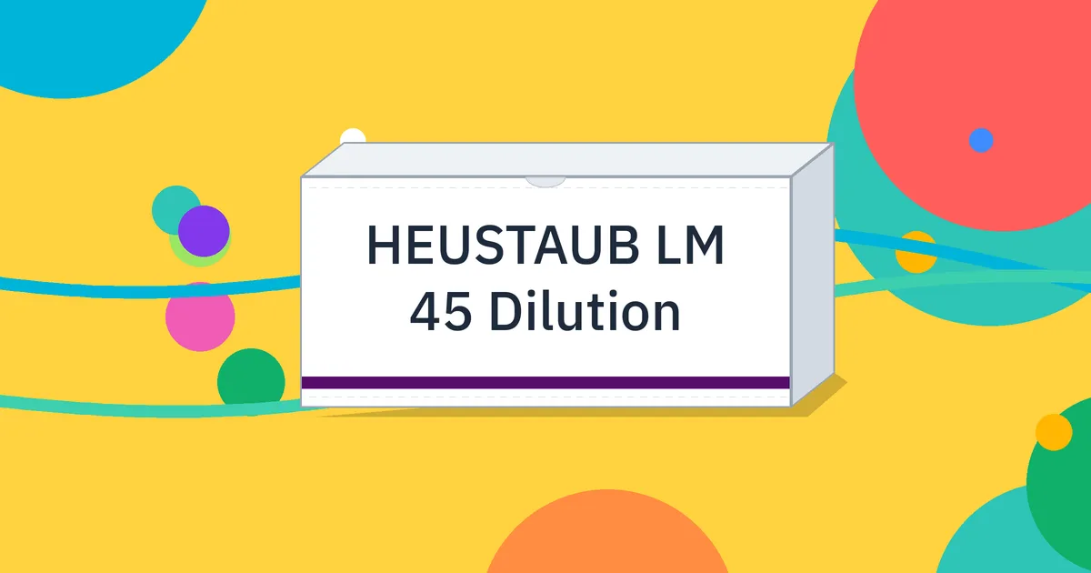 Symbolbild: Packung mit der Aufschrift HEUSTAUB LM 45 Dilution (PZN 12888574) – Verfügbarkeit und Bezug in Apotheken in Frankfurt am Main