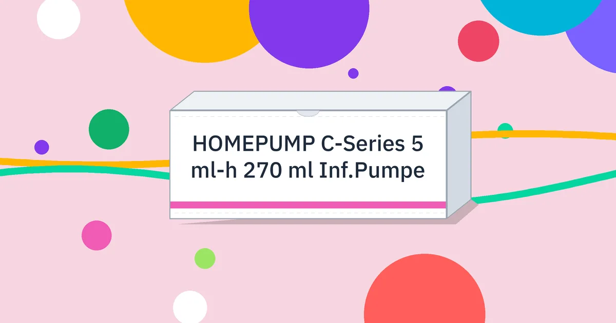 Symbolbild: Packung mit der Aufschrift HOMEPUMP C-Series 5 ml-h 270 ml Inf.Pumpe (PZN 10625853) – Verfügbarkeit und Bezug in Apotheken in Frankfurt am Main