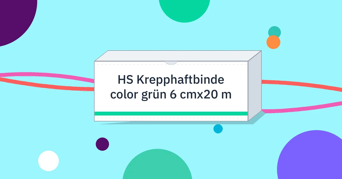 Symbolbild: Packung mit der Aufschrift HS Krepphaftbinde color grün 6 cmx20 m (PZN 03693340) – Verfügbarkeit und Bezug in Apotheken in Frankfurt am Main