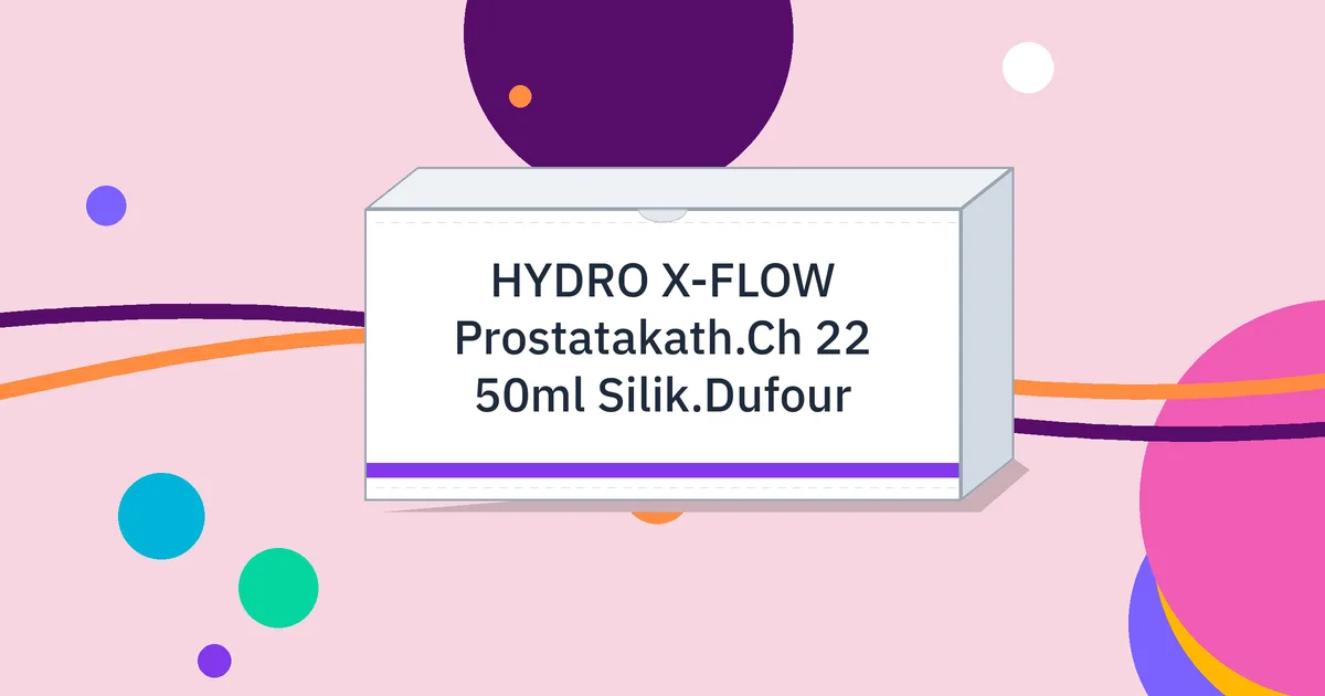 Symbolbild: Packung mit der Aufschrift HYDRO X-FLOW Prostatakath.Ch 22 50ml Silik.Dufour (PZN 17508702) – Verfügbarkeit und Bezug in Apotheken in Frankfurt am Main