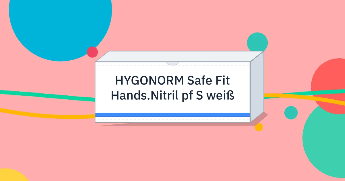 Symbolbild: Packung mit der Aufschrift HYGONORM Safe Fit Hands.Nitril pf S weiß (PZN 20773023) – Verfügbarkeit und Bezug in Apotheken in Frankfurt am Main