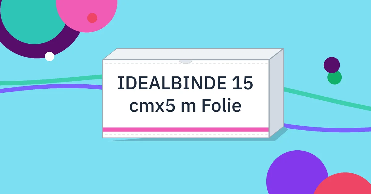 Symbolbild: Packung mit der Aufschrift IDEALBINDE 15 cmx5 m Folie (PZN 02740959) – Verfügbarkeit und Bezug in Apotheken in Frankfurt am Main