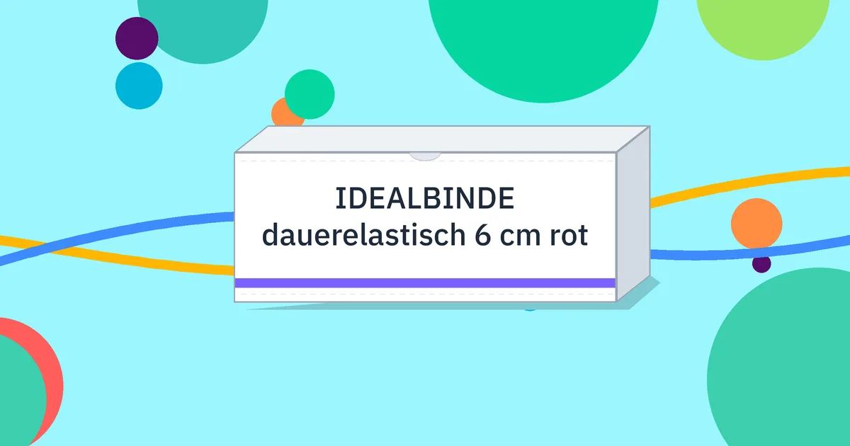Symbolbild: Packung mit der Aufschrift IDEALBINDE dauerelastisch 6 cm rot (PZN 03759470) – Verfügbarkeit und Bezug in Apotheken in Frankfurt am Main