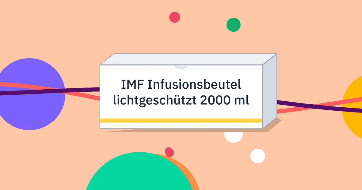 Symbolbild: Packung mit der Aufschrift IMF Infusionsbeutel lichtgeschützt 2000 ml (PZN 19986558) – Verfügbarkeit und Bezug in Apotheken in Frankfurt am Main