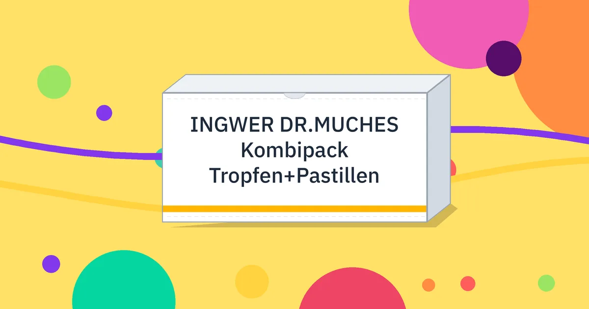 Symbolbild: Packung mit der Aufschrift INGWER DR.MUCHES Kombipack Tropfen+Pastillen (PZN 13986540) – Verfügbarkeit und Bezug in Apotheken in Frankfurt am Main