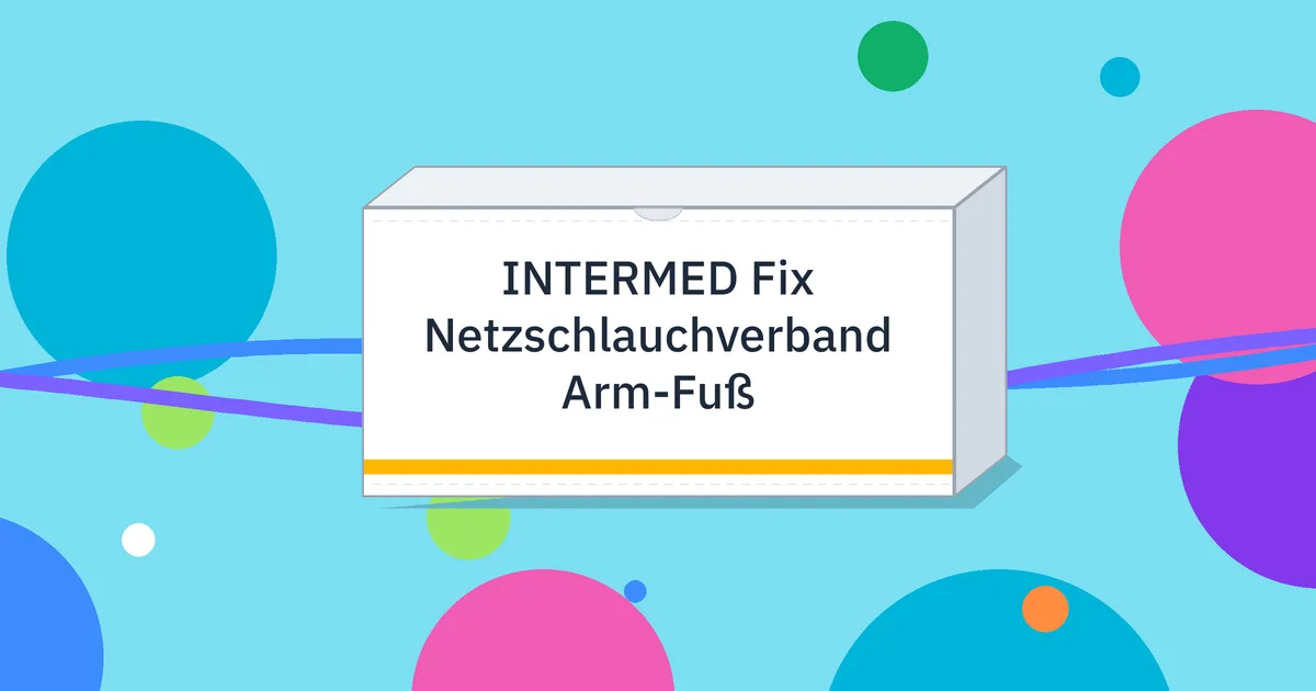 Symbolbild: Packung mit der Aufschrift INTERMED Fix Netzschlauchverband Arm-Fuß (PZN 02635412) – Verfügbarkeit und Bezug in Apotheken in Frankfurt am Main