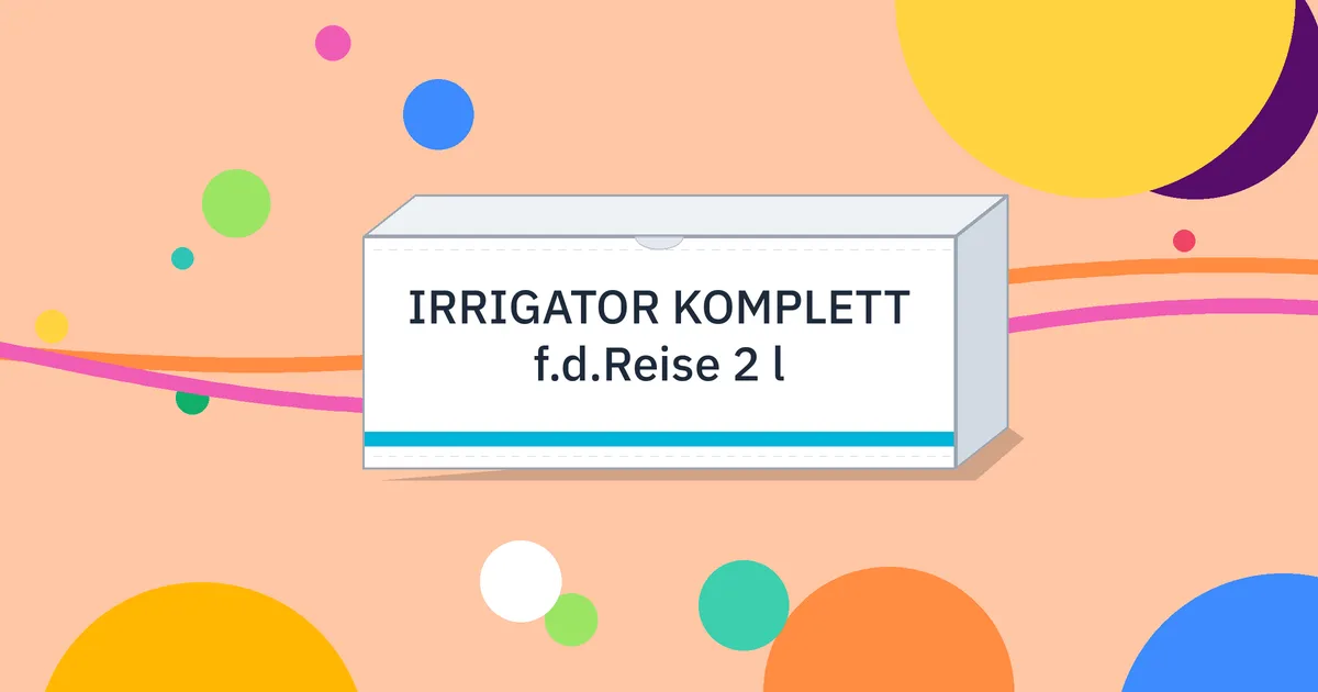 Symbolbild: Packung mit der Aufschrift IRRIGATOR KOMPLETT f.d.Reise 2 l (PZN 04839159) – Verfügbarkeit und Bezug in Apotheken in Frankfurt am Main