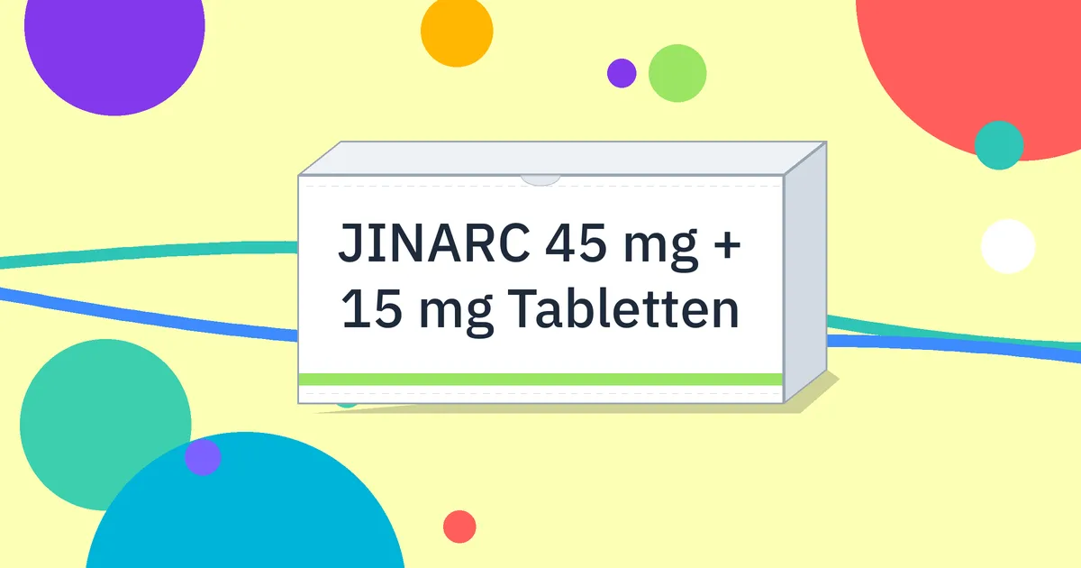 Symbolbild: Packung mit der Aufschrift JINARC 45 mg + 15 mg Tabletten (PZN 11160899) – Verfügbarkeit und Bezug in Apotheken in Frankfurt am Main