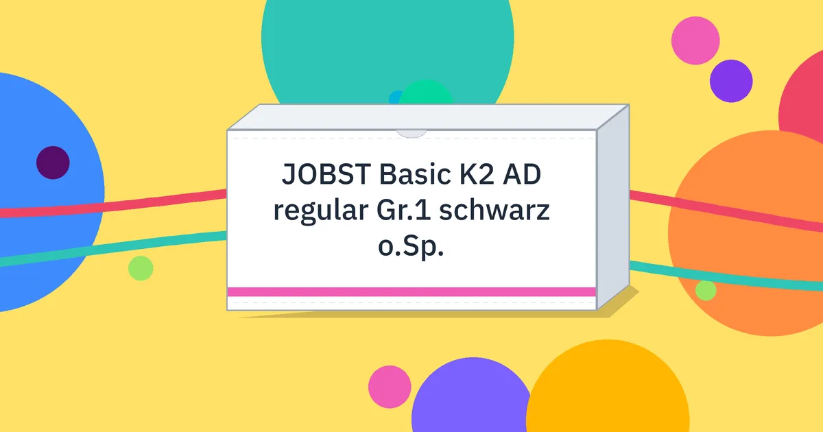 Symbolbild: Packung mit der Aufschrift JOBST Basic K2 AD regular Gr.1 schwarz o.Sp. (PZN 15311094) – Verfügbarkeit und Bezug in Apotheken in Frankfurt am Main