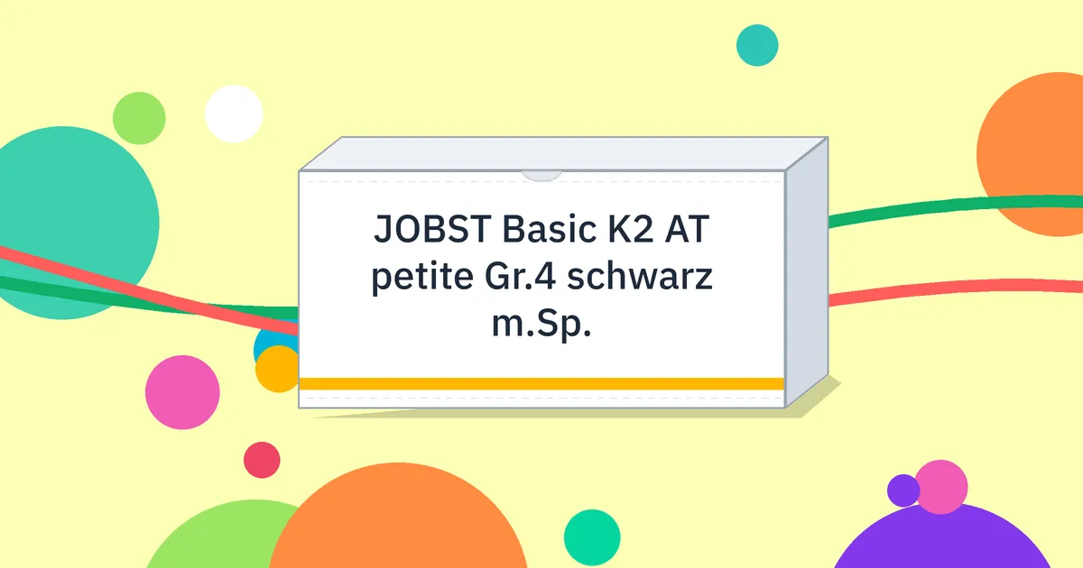 Symbolbild: Packung mit der Aufschrift JOBST Basic K2 AT petite Gr.4 schwarz m.Sp. (PZN 15311941) – Verfügbarkeit und Bezug in Apotheken in Frankfurt am Main